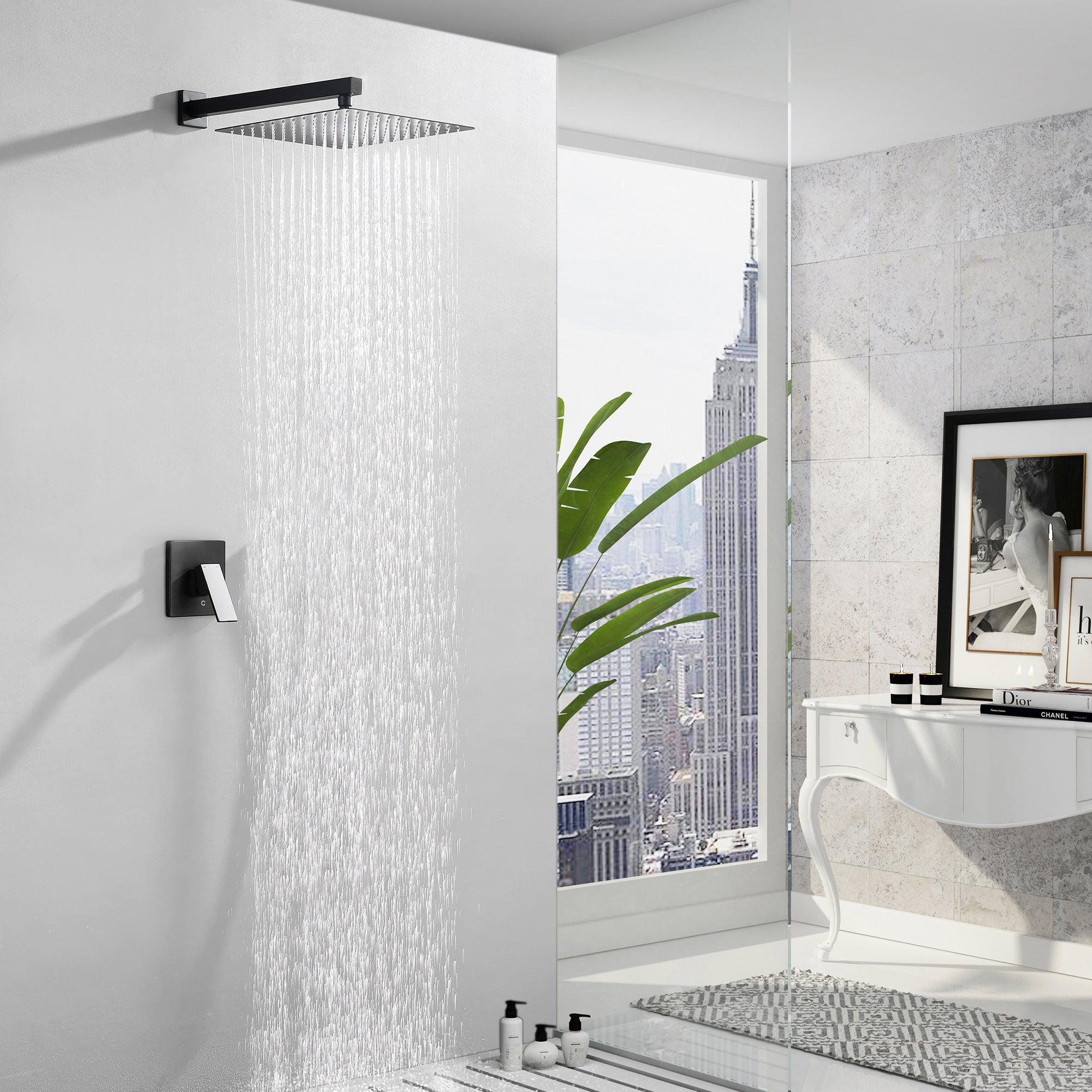 Luxurious Matte Black Modern Wall-Mounted Shower Bar System (10"/12")
