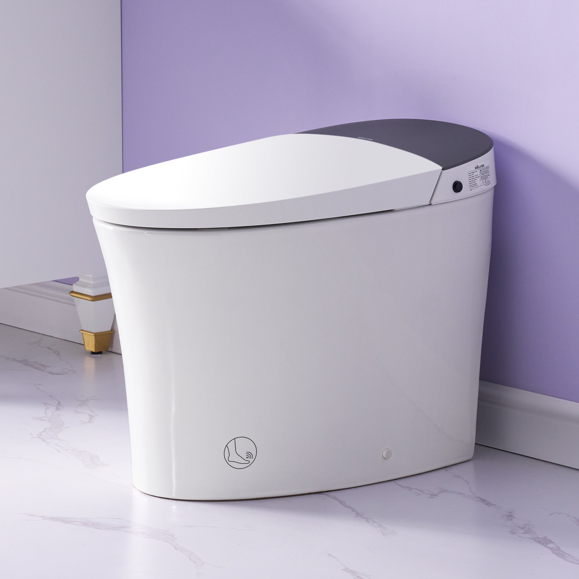 Elongated Smart Bidet Toilet in White with Built-in Tank, Foot Sensor