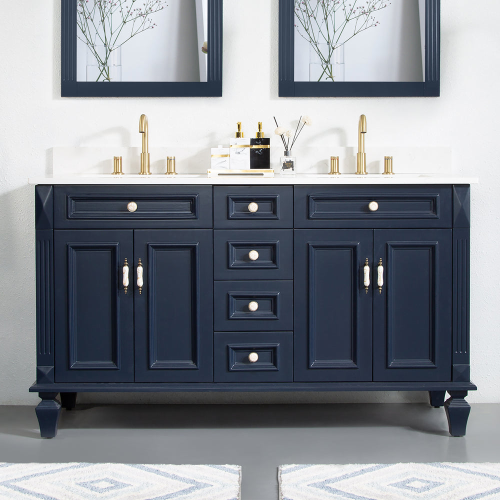 60 in. Navy Blue Freestanding Bathroom Vanity | Bathroom Vanity With ...