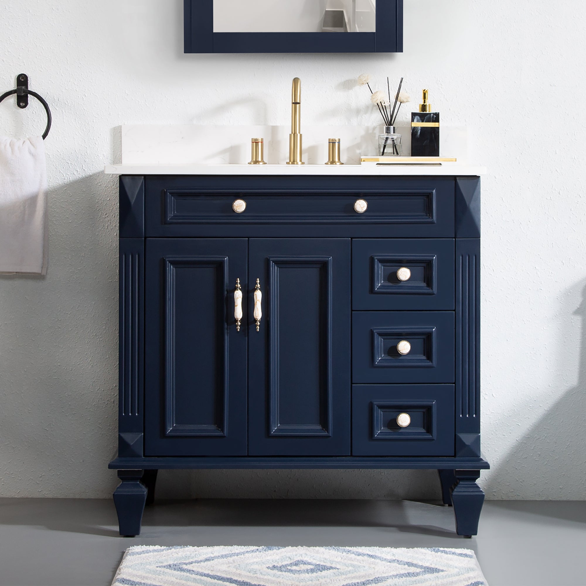 36 in. Navy Blue Freestanding Bathroom Vanity | Bathroom Vanity With ...
