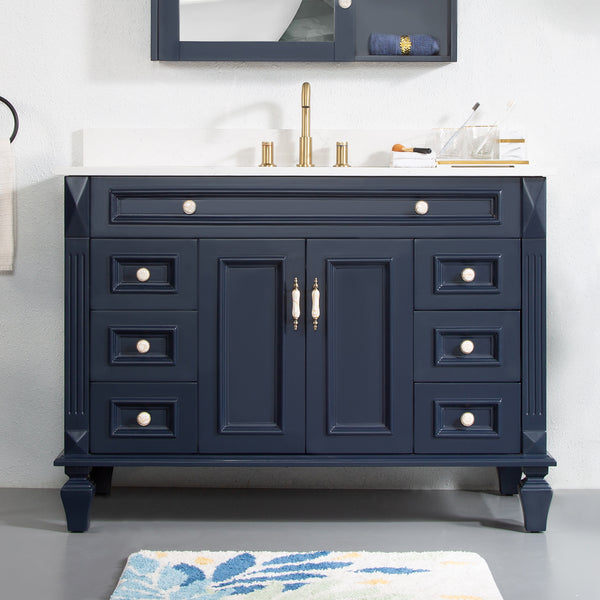48" Navy Bathroom Vanity | Wood Bathroom Vanities | Quartz Bathroom ...