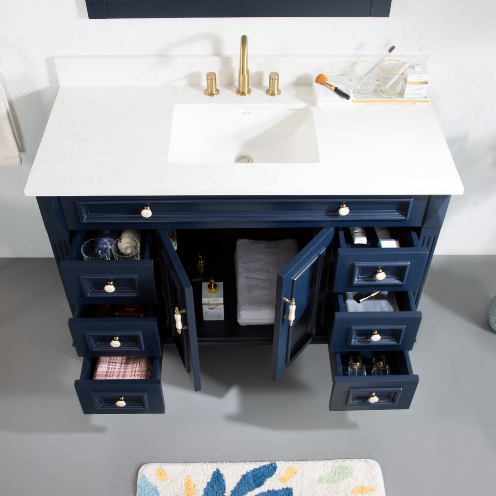 48" Navy Bathroom Vanity | Wood Bathroom Vanities | Quartz Bathroom ...