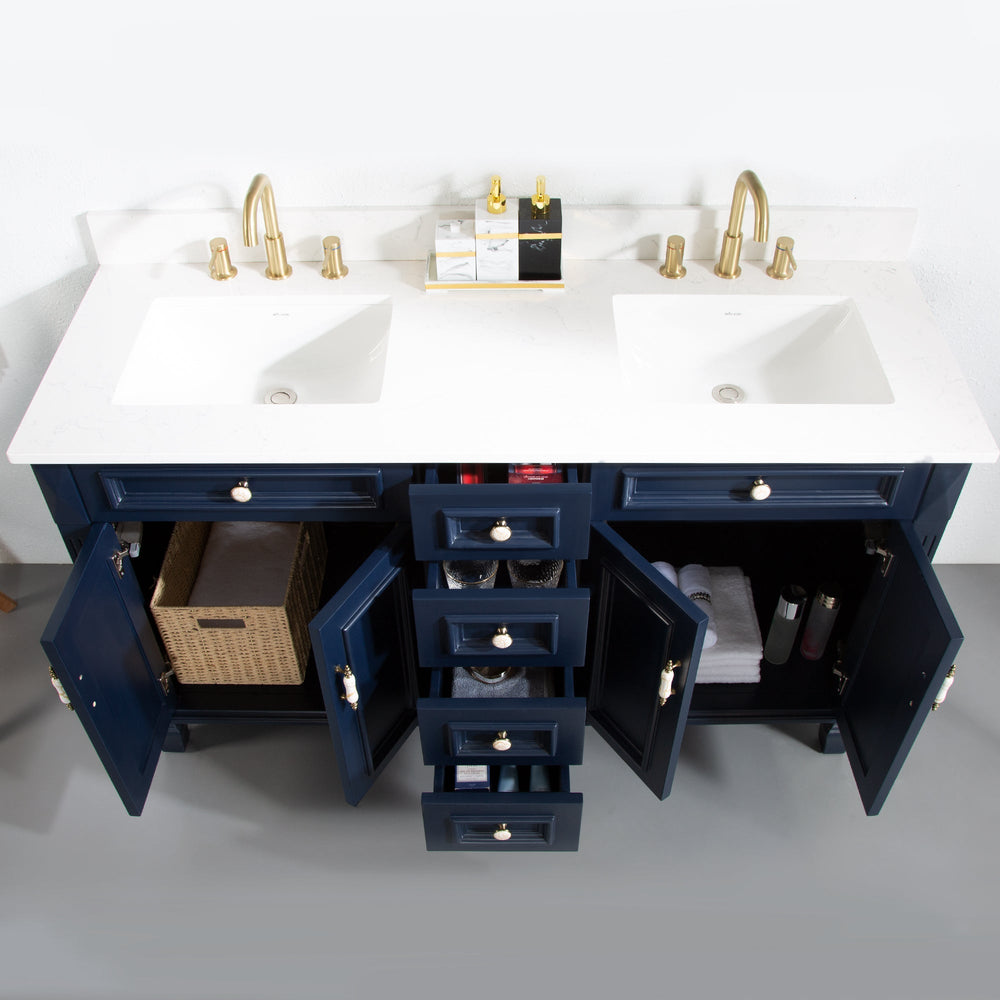 60 in. Navy Blue Freestanding Bathroom Vanity | Bathroom Vanity With ...