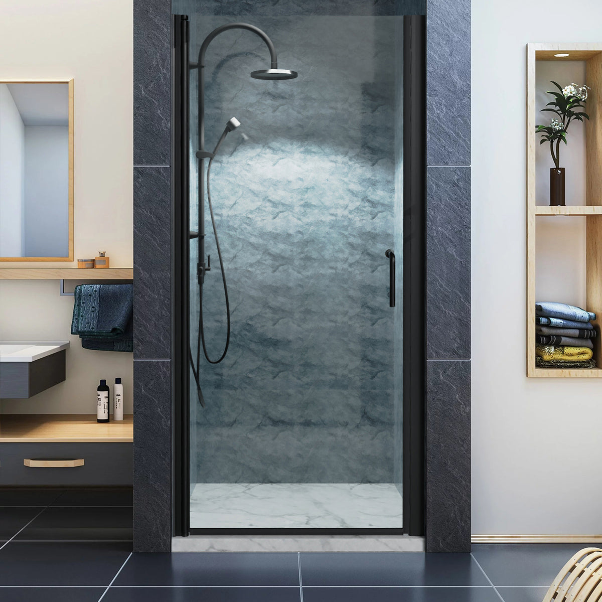 34 W X 72 H Semi Frameless Shower Door With Handle Wellfor Glass