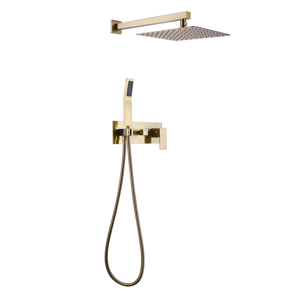 10" Concealed Installation Brushed Gold Modern Shower System | Wellfor ...