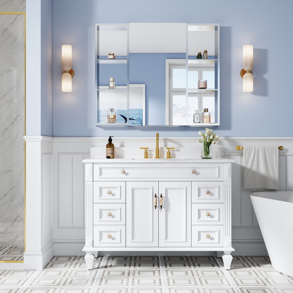 44 in. ×36 in. Bathroom Medicine Cabinet Set with Copper-Free Tri-View