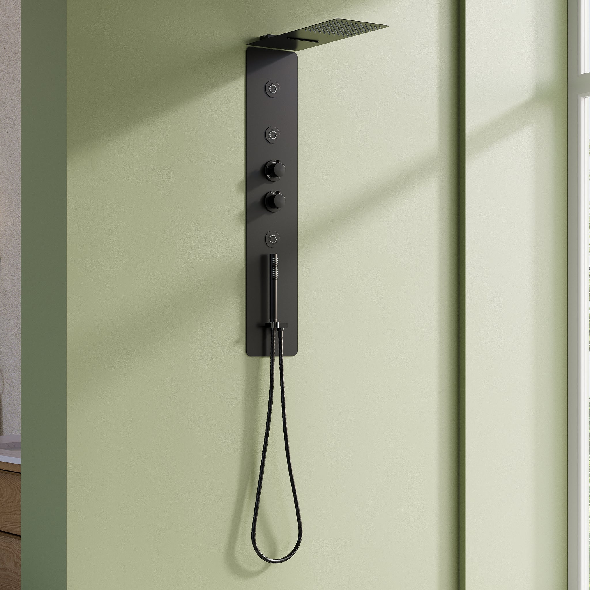 Stainless Steel Shower System with Ultra-Thin Dual-Function Rainfall H