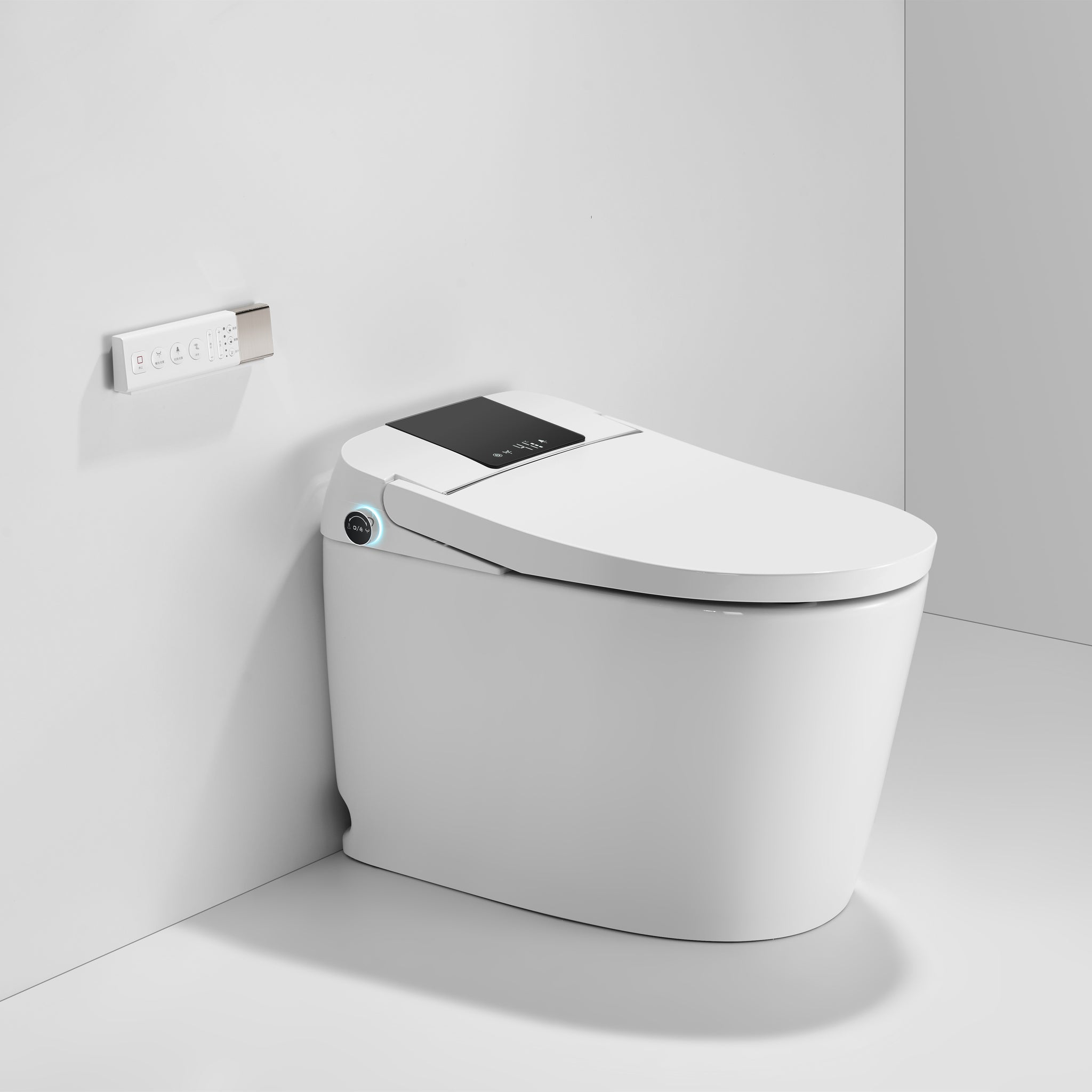 High-Tech Smart Toilet with Foot Sensor, Dual Outlet Bidet, Rear & Lad