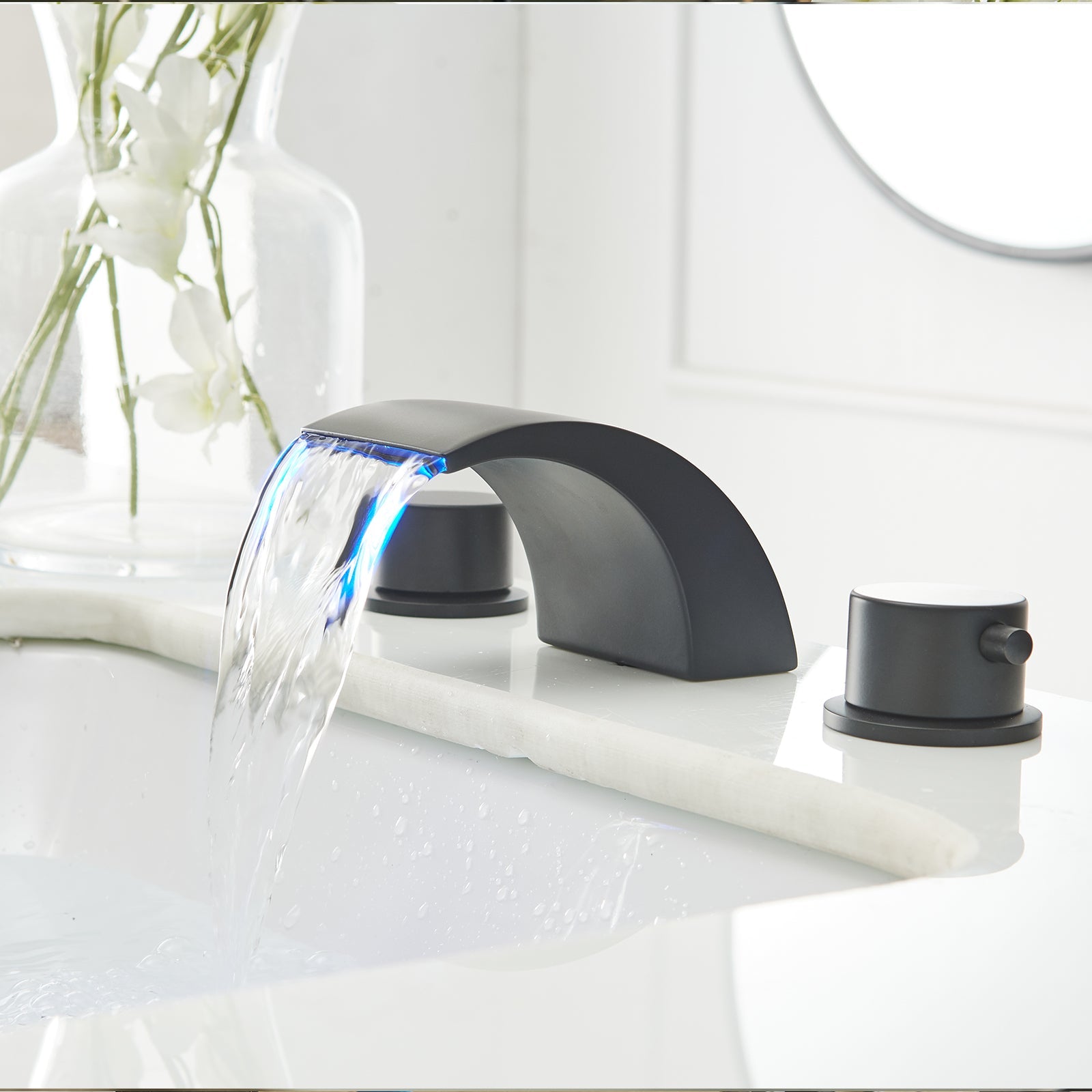 Waterfall Led Sink Faucet Cheap Bathroom Basin Faucet Digital Display