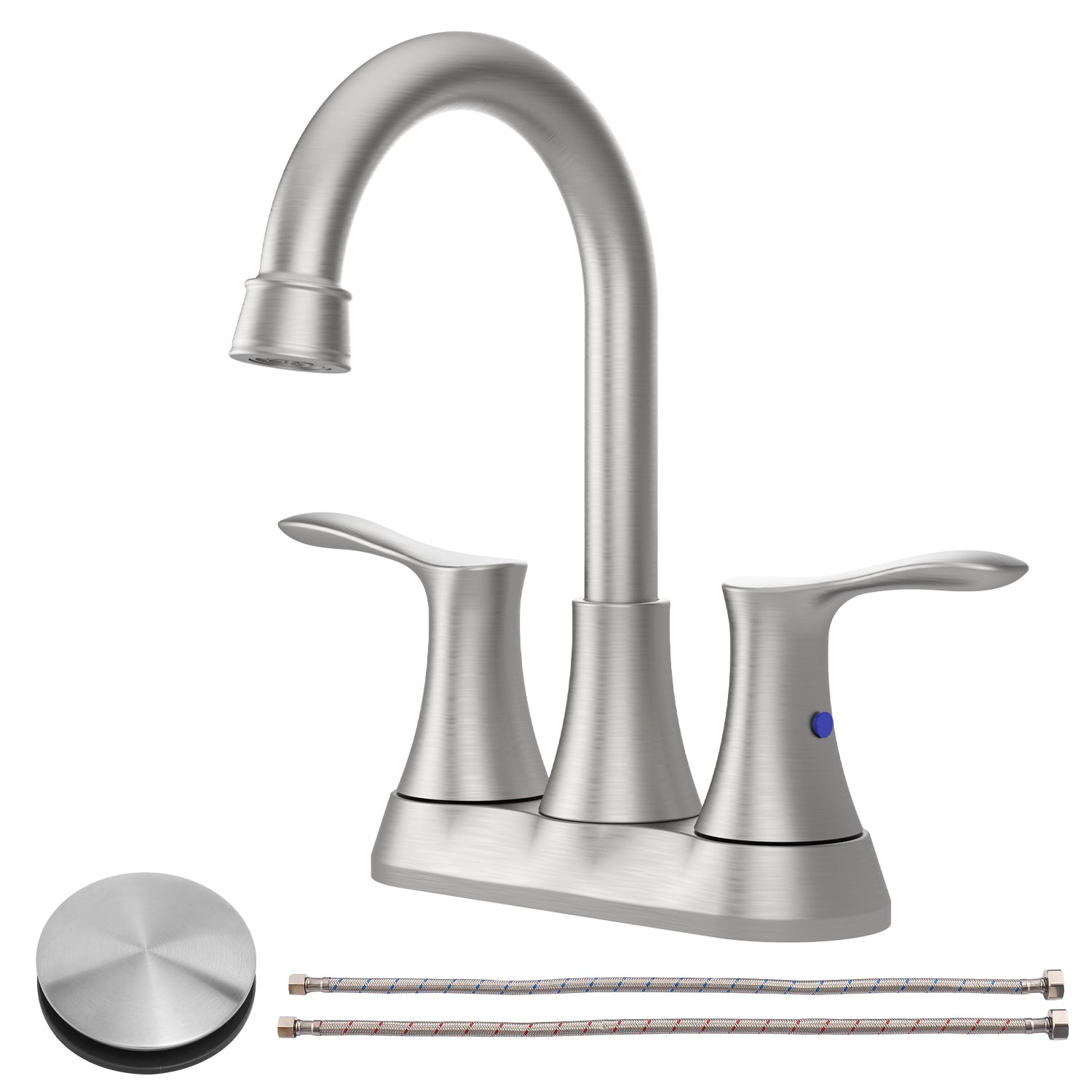 4 Inches Brushed Nickel Double Handle Centerset Basin Bathroom Faucet